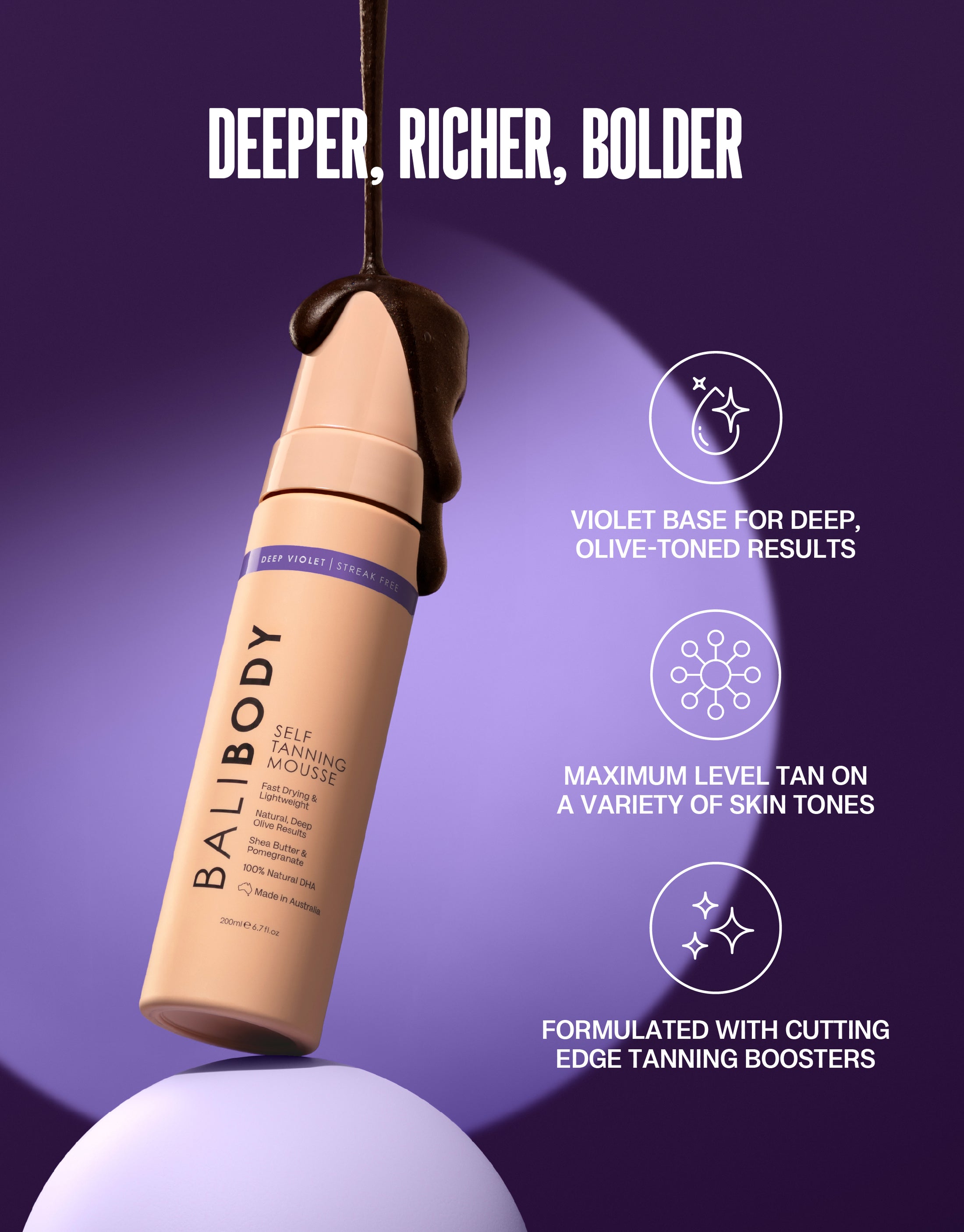 Deep Violet Self Tan Mousse - Ultra Dark Violet Tan - Bali Body